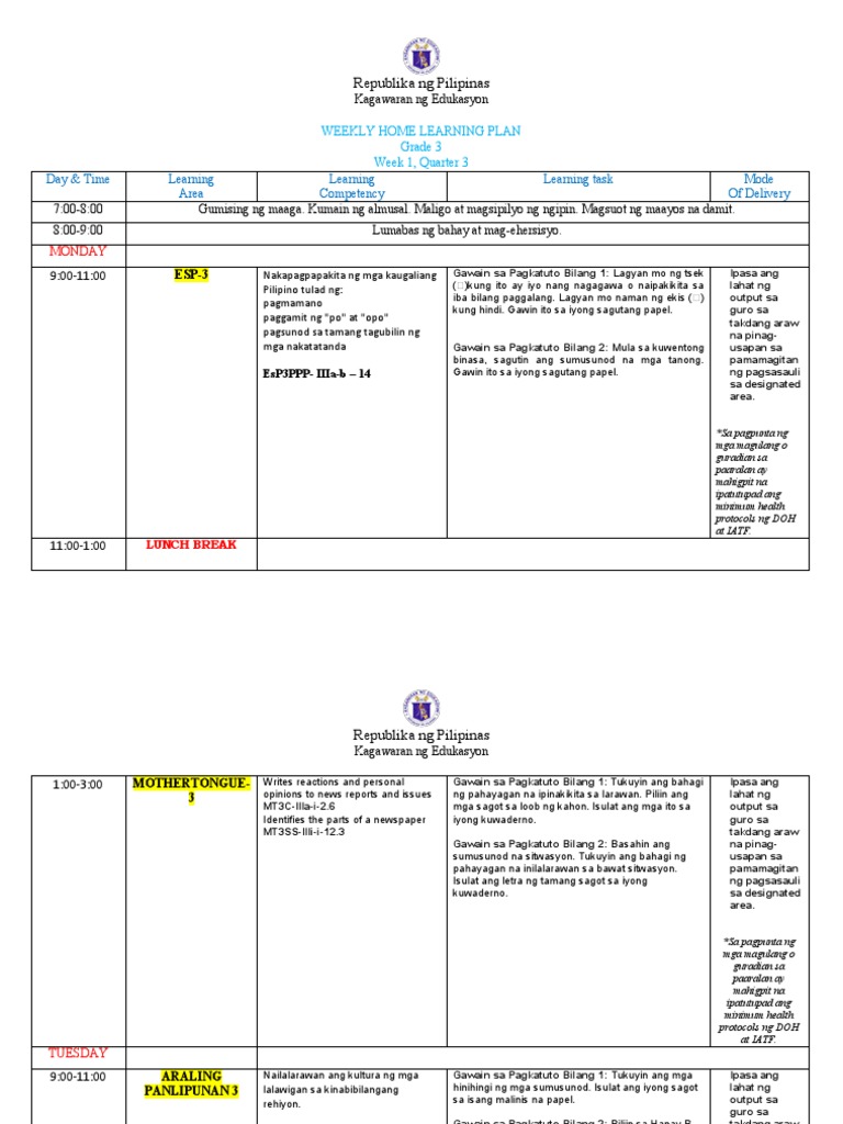 WHLP Pivot Grade3 Week 1 Q3 | PDF