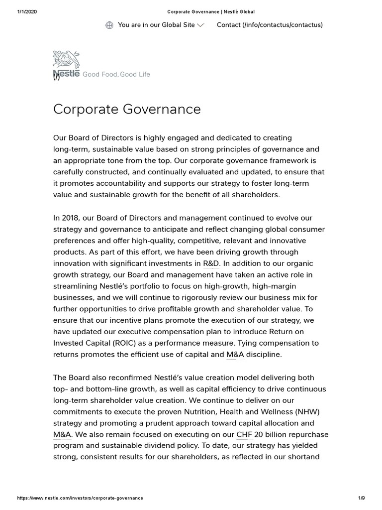 Corporate Governance - Nestlé Global | PDF | Corporate Governance ...