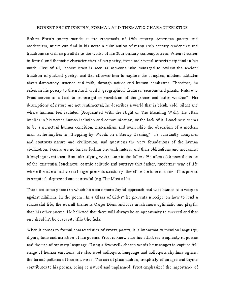 Robert Frost Poetry Formal and Thematic Characteristics | PDF | Poetry ...