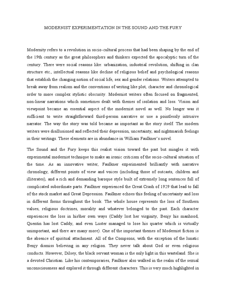 Modernist Experimentation in The Sound and The Fury | PDF | Narration ...