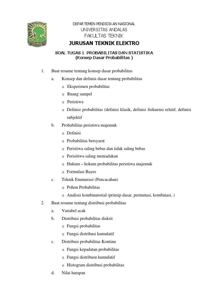 Soal Tugas 1 Probstat - Konsep Dasar Probabiilitas | PDF