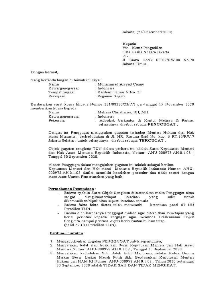 Surat Gugatan Ptun | PDF