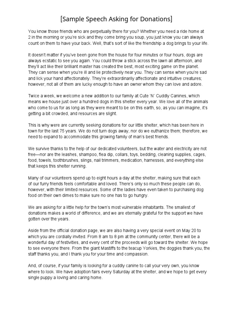 Sample Speech Asking For Donations | PDF | Dogs