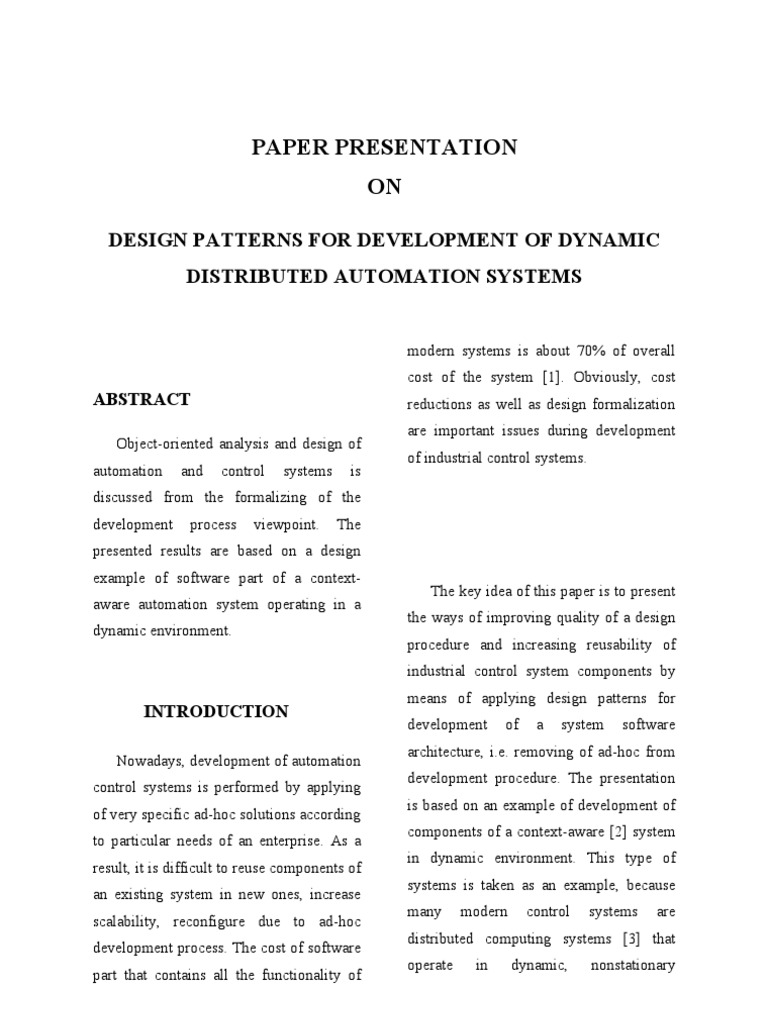 Design Patterns For Development of Dynamic Distributed Automation ...