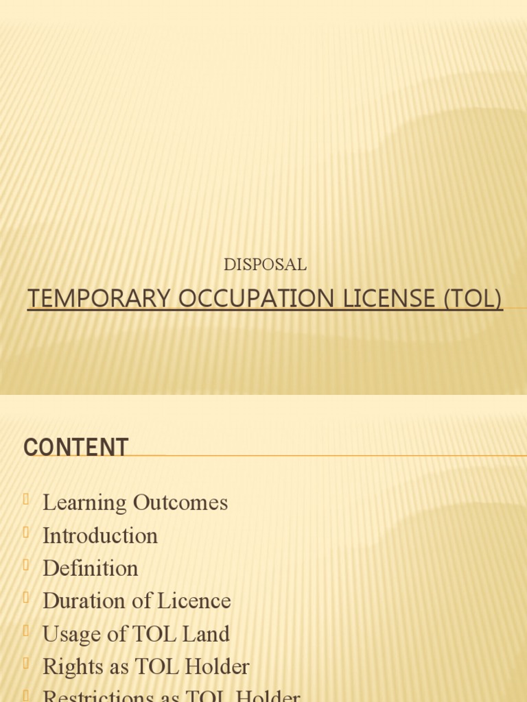 Temporary Occupation License (TOL) | PDF | License | Public Law