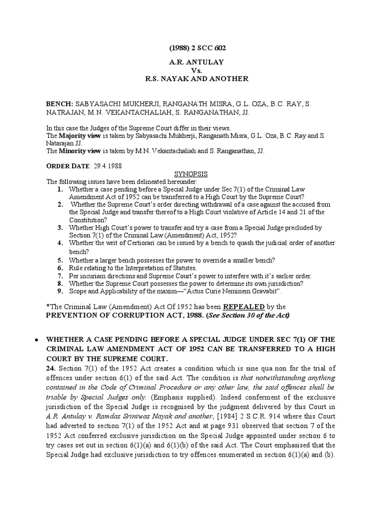 A.R. Antulay vs. R.S. Nayak 1 | PDF | Appeal | Jurisdiction