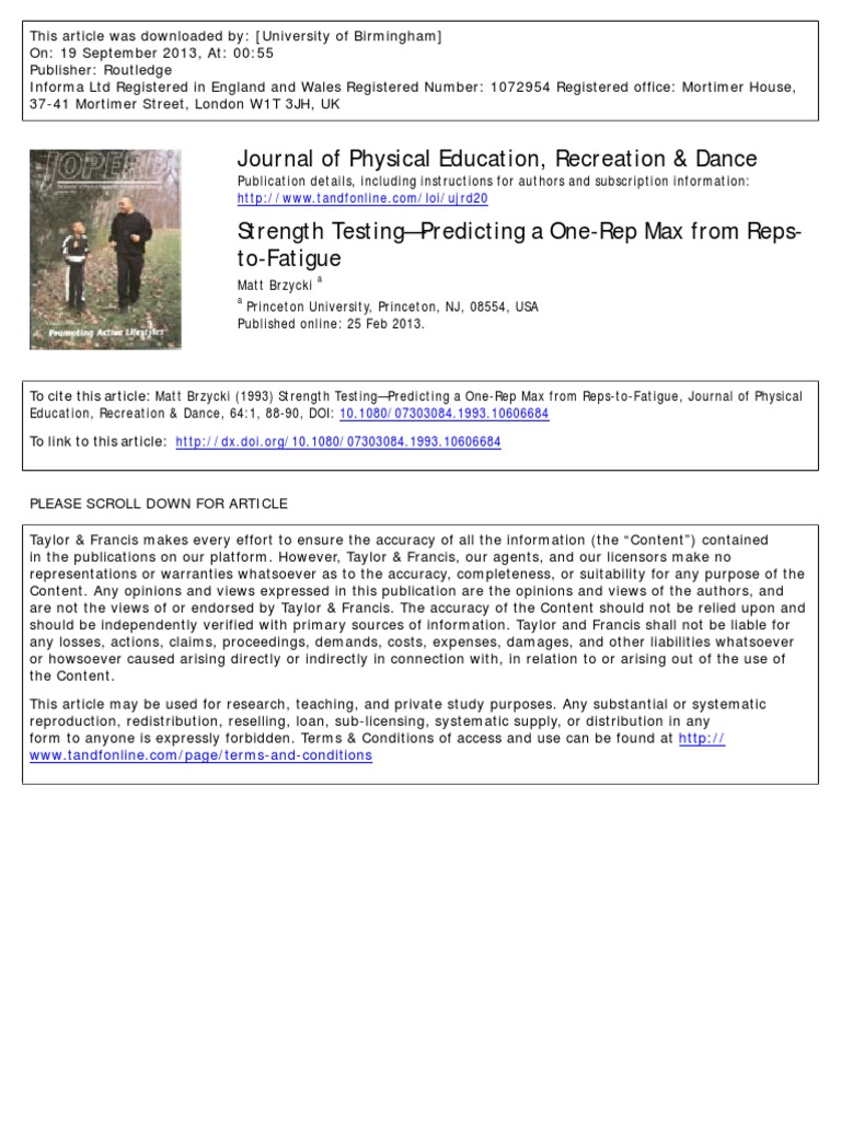 Brzycki 1993 | PDF | Strength Training | Endurance