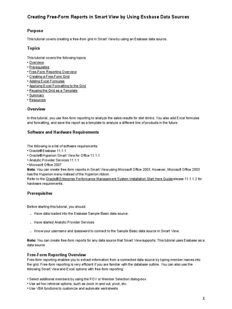 Creating Free-Form Reports in Smart View by Using Essbase Data Sources ...