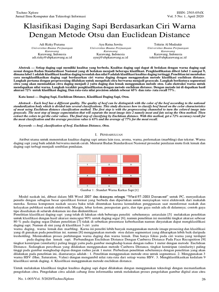 Klasifikasi Daging Sapi: Otsu & Euclidean | PDF