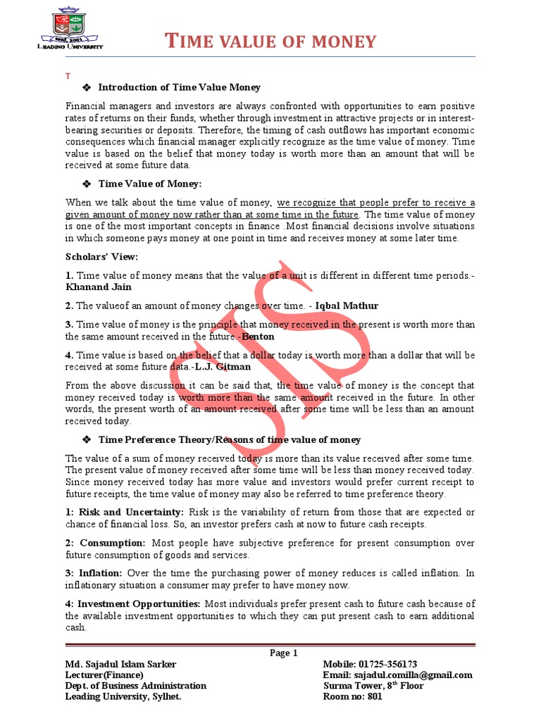 Time Value of Money | PDF | Present Value | Discounting