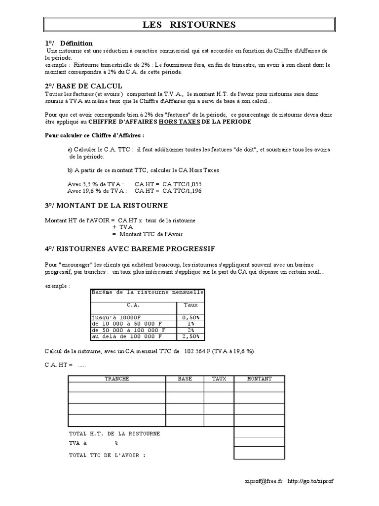 Calcul et Application des Ristournes | PDF