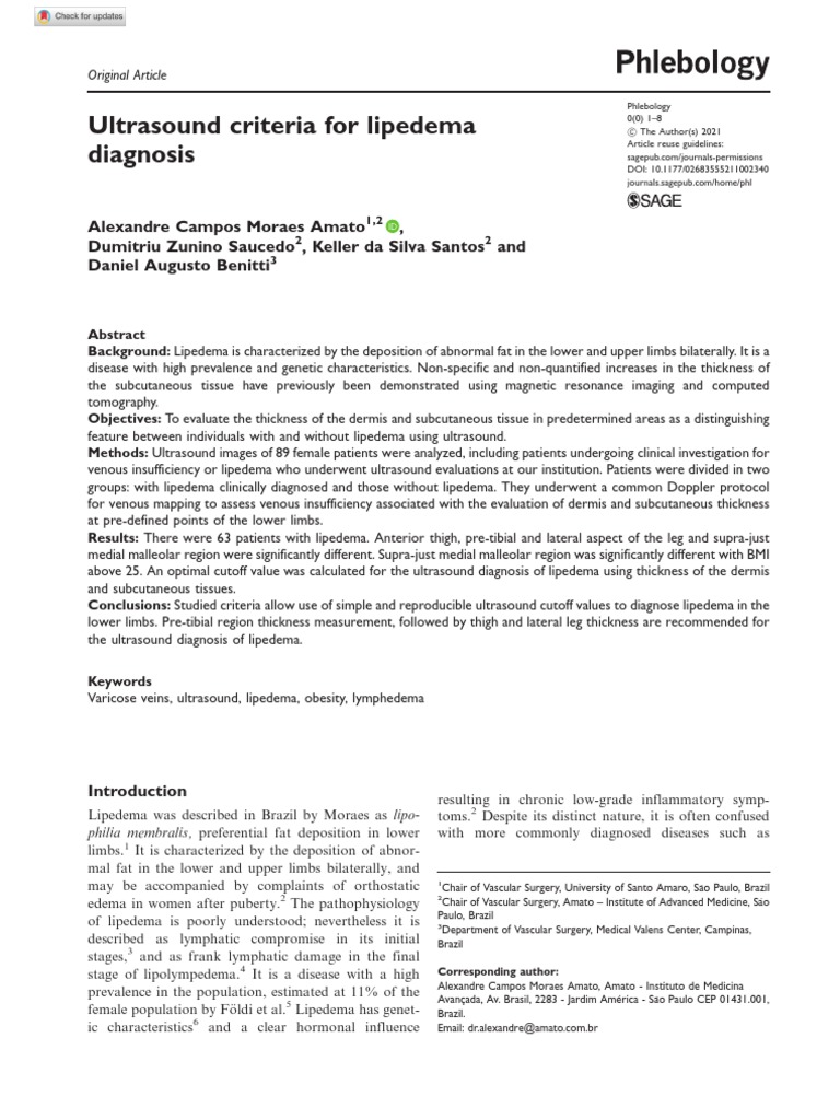 Ultrasound Criteria For Lipedema Diagnosis | PDF | Body Mass Index ...