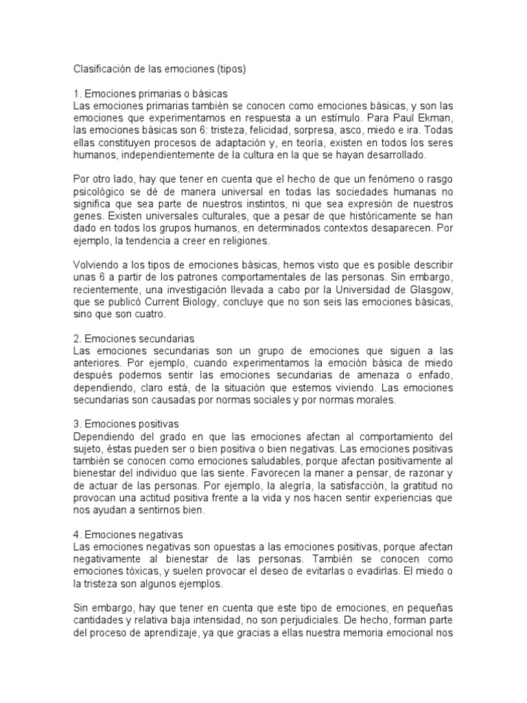 Clasificación de Las Emociones | PDF | Las emociones | Felicidad