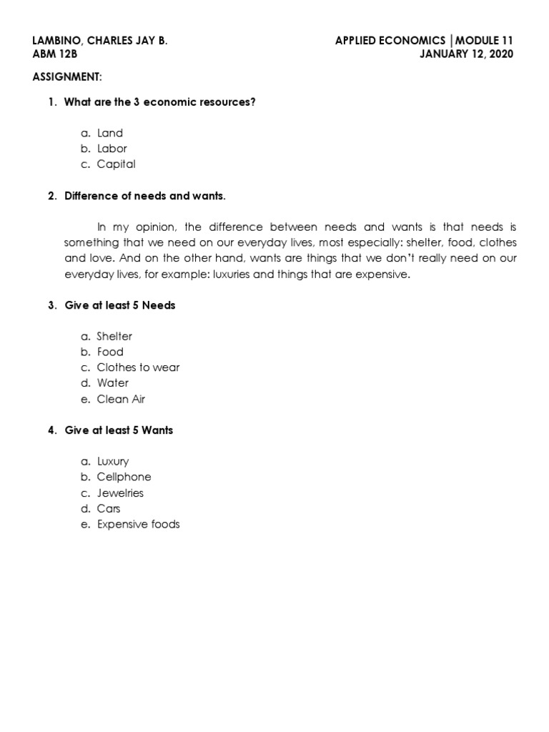 Applied Economics - Module 11 and 12 (Activities) | PDF