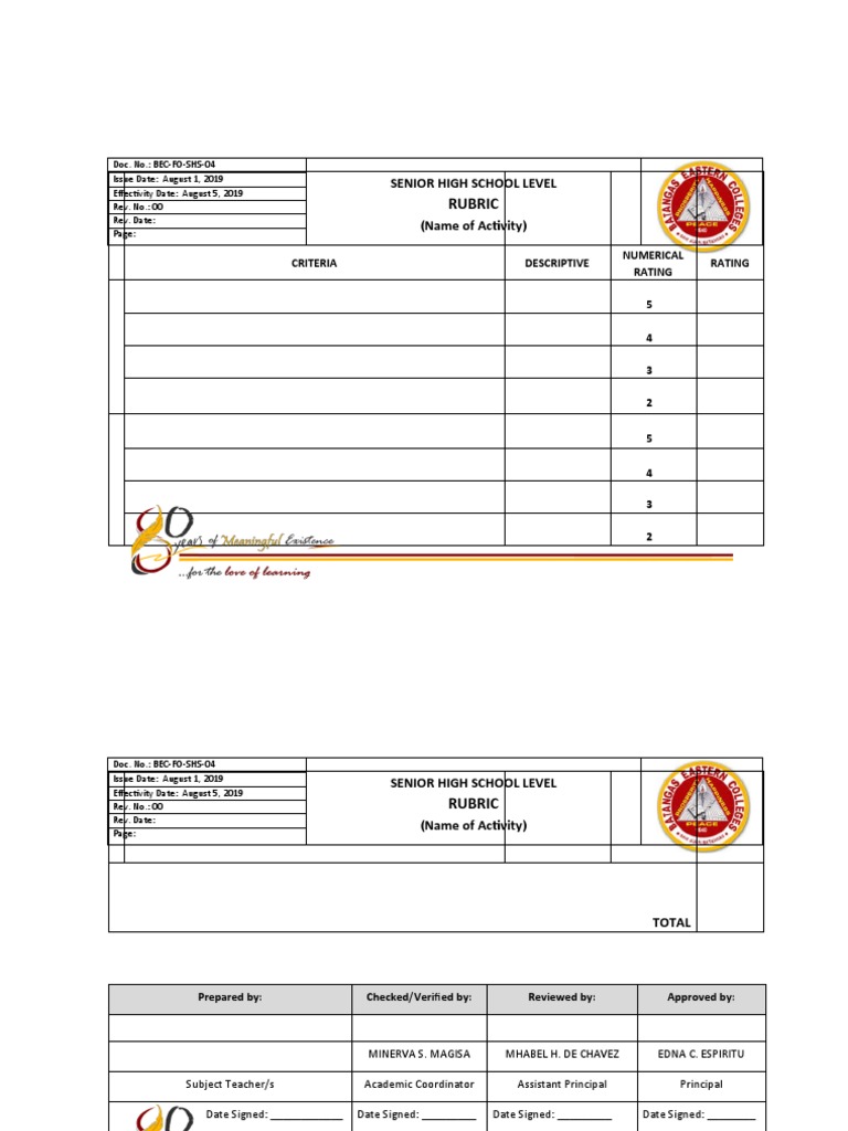 Rubric For Performance Task | PDF