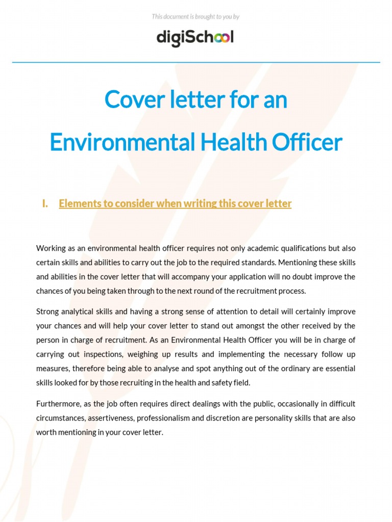 Cover Letter For An Environmental Health Officer: I. Elements To ...