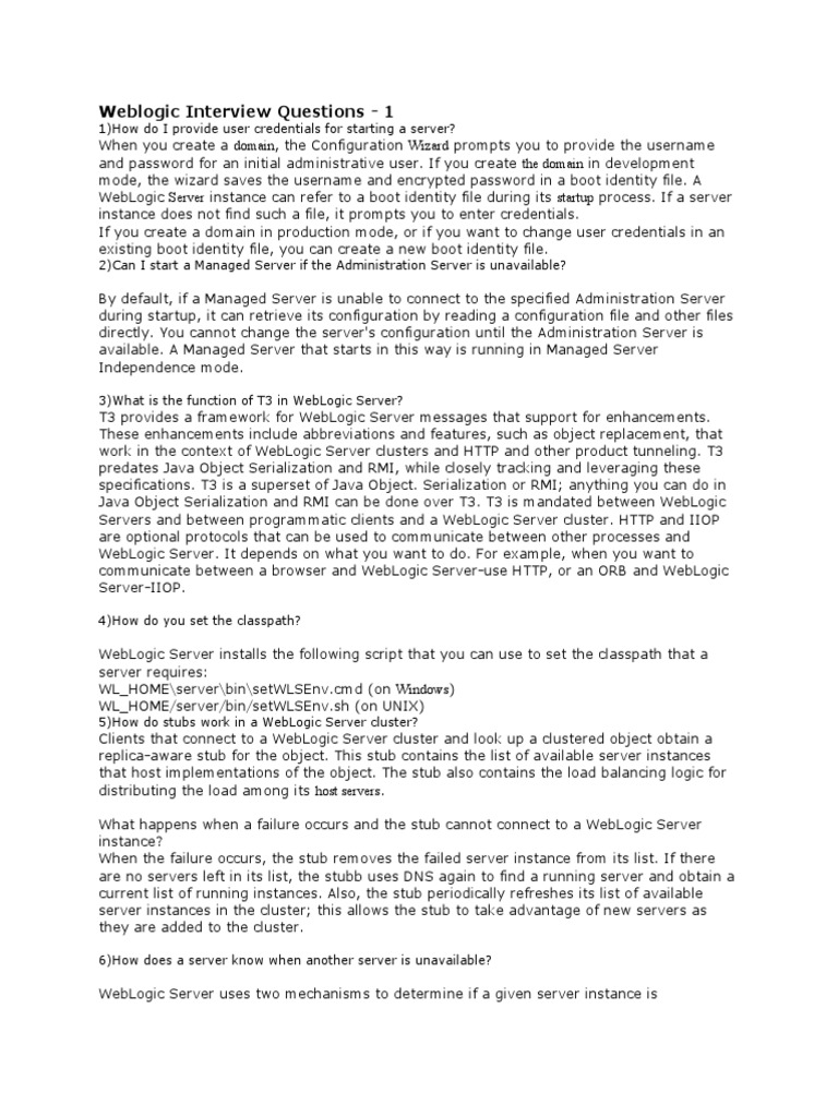 Weblogic Interview Questions - 1 | PDF | Server (Computing) | Domain ...