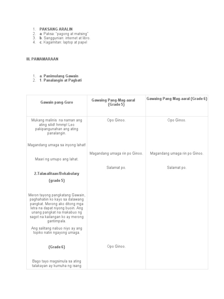 Paksang Aralin | PDF