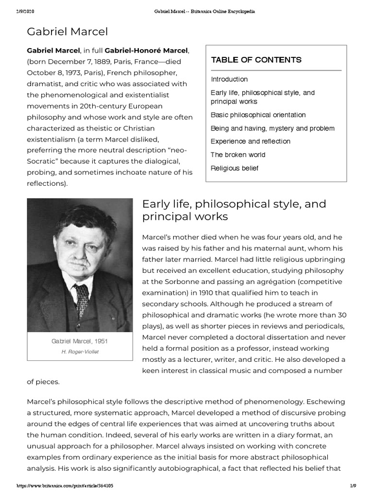 Gabriel Marcel - Britannica Online Encyclopedia | PDF | Existentialism ...