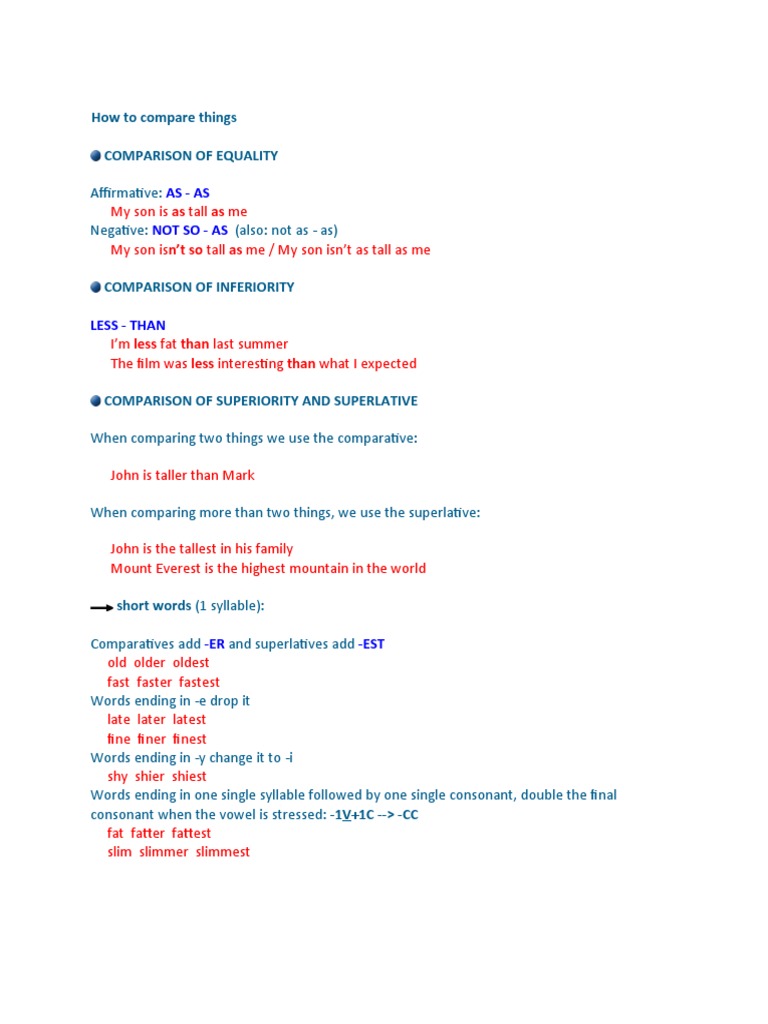 How To Compare Things Comparison of Equality: As - As Not So - As | PDF ...