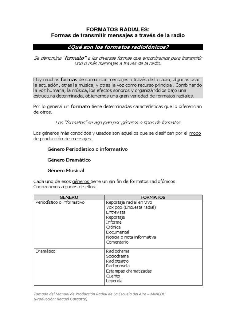 FORMATOS RADIALES Resumido | PDF | Radiodifusión | Segundo lenguaje