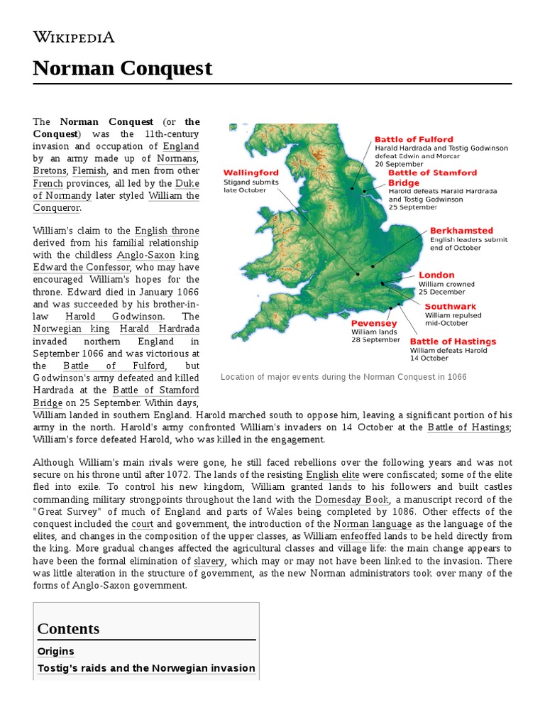 Norman Conquest: Conquest) Was The 11th-Century | PDF | Norman Conquest ...