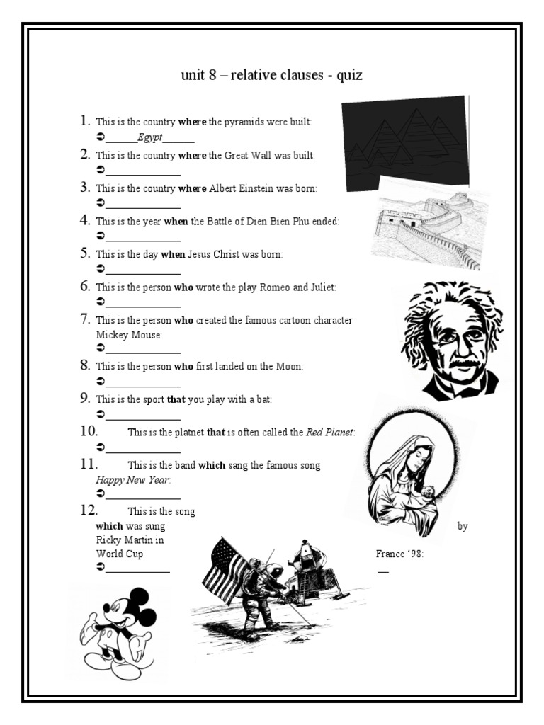 Relative Clauses (Quiz) | PDF | Entertainment (General)