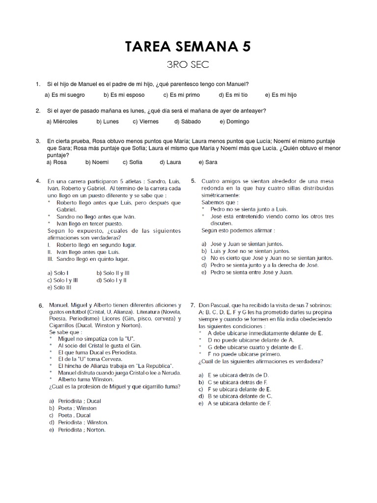 Tarea RM SEM 5 (3RO SEC) | PDF