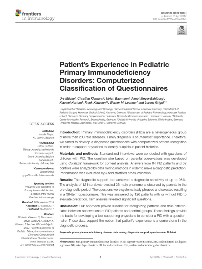 PID in Children | PDF | Medical Diagnosis | Statistical Classification