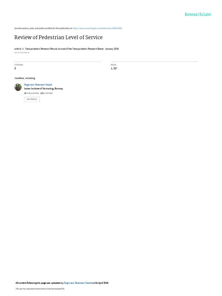 Review Pedestrian Level of Service (2016) | PDF | Pedestrian Crossing | Traffic