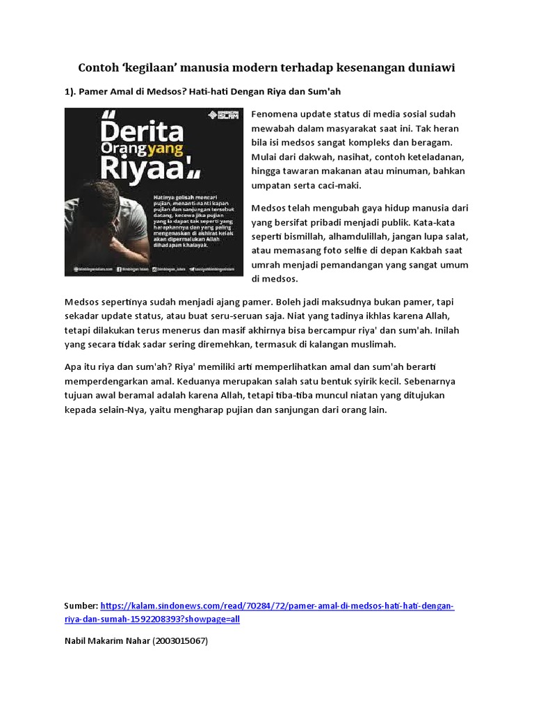 Contoh Atau Bukti Kegilaan Manusia Modern Terhadap Kesenangan Duniawi | PDF