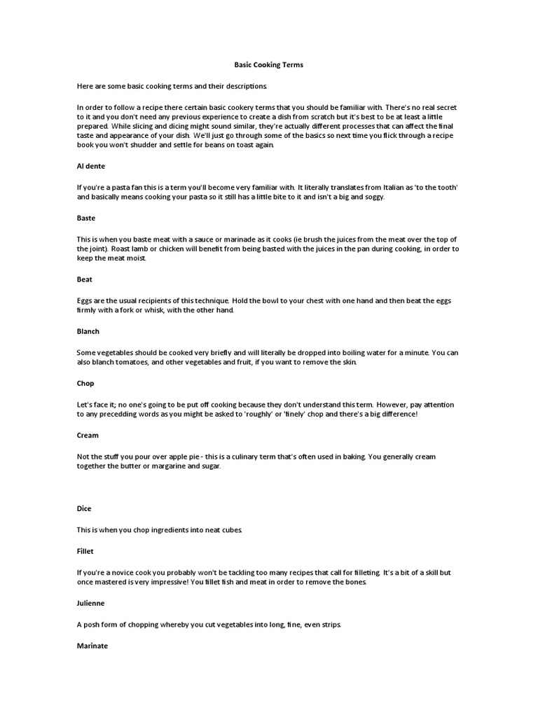 Essential Cooking Terms Explained | PDF | Cooking | Foods
