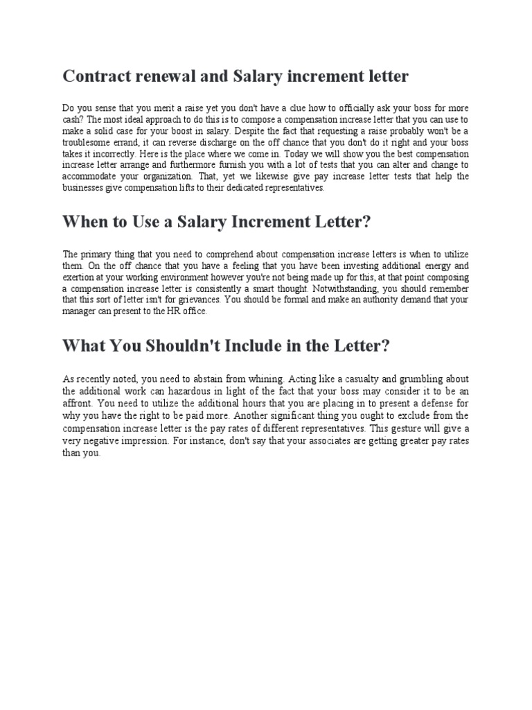 Contract Renewal and Salary Increment Letter | PDF | Salary | Employment