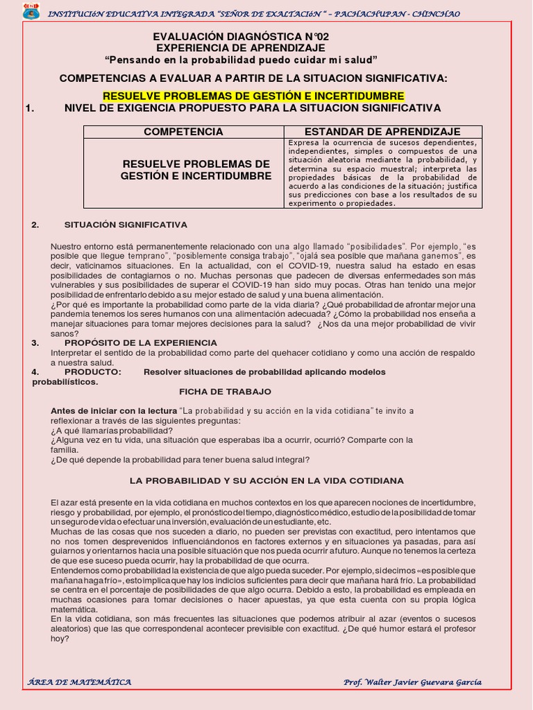 Eval Diagnostica 02 | PDF | Probabilidad | Aleatoriedad