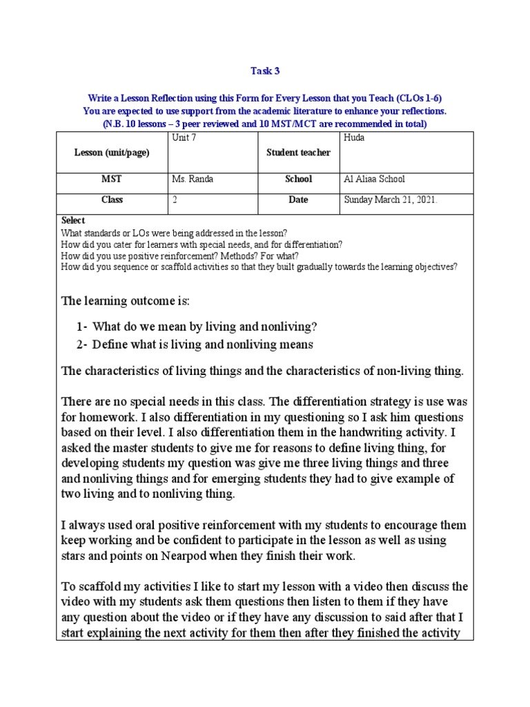 Task 3 - Living and Nonliving | PDF | Educational Psychology | Applied ...