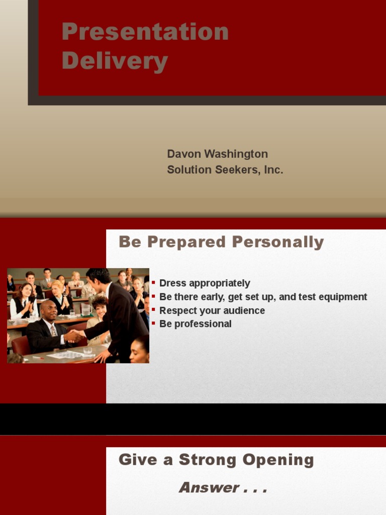 Presentation Delivery: Davon Washington Solution Seekers, Inc | PDF