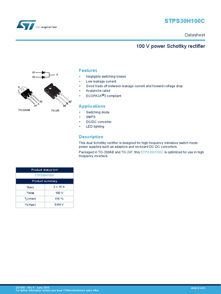 Stps 30 H 100 C | PDF | Diode | Rectifier