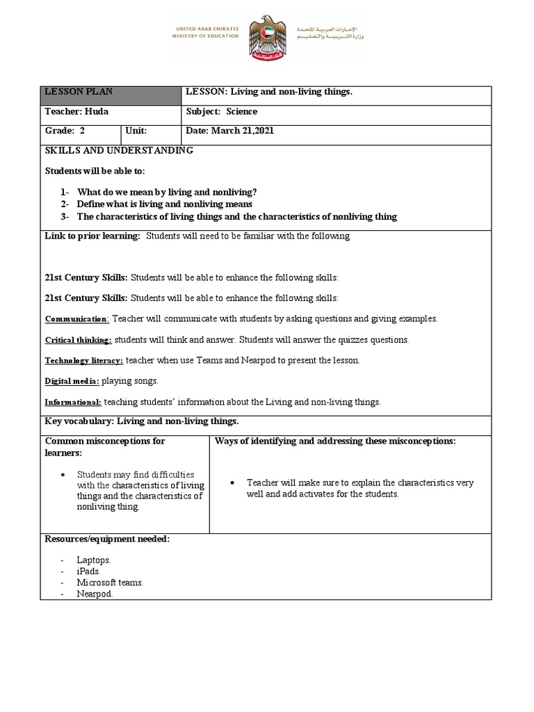 Grade 2 Lesson Plan: Living vs Non-Living | PDF | Teachers | Lesson Plan