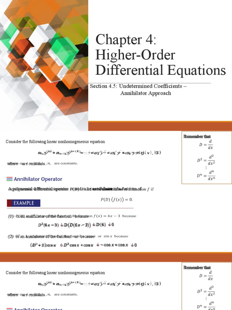 Higher-Order Differential Equations: Section 4.5: Undetermined ...
