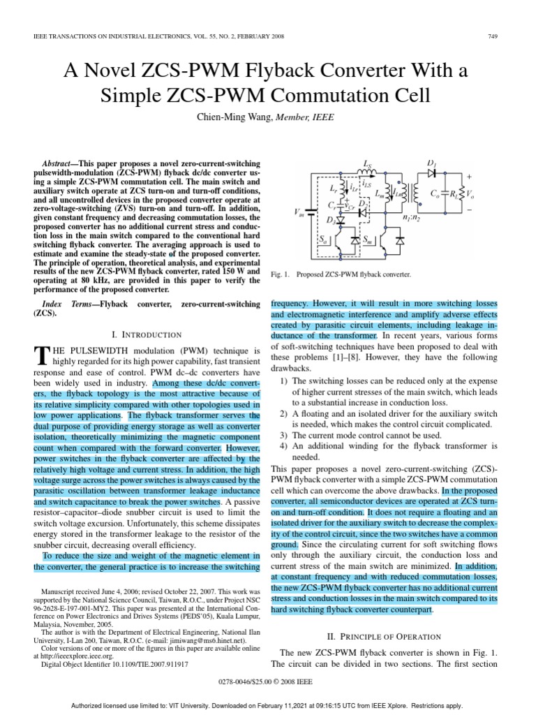 A Novel ZCS-PWM Flyback Converter With A Simple ZCS-PWM Commutation Cell | PDF | Resonance ...