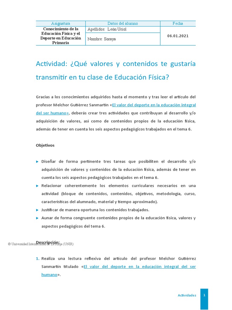 Valores en Tu Clase de E.F | PDF | Educación primaria | Deportes
