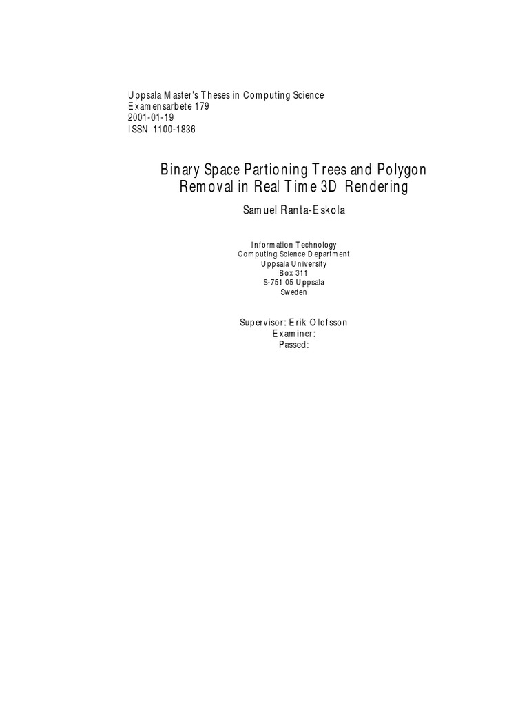 BSP Trees and Polygon Removal in Real Time 3D Rendering | PDF ...