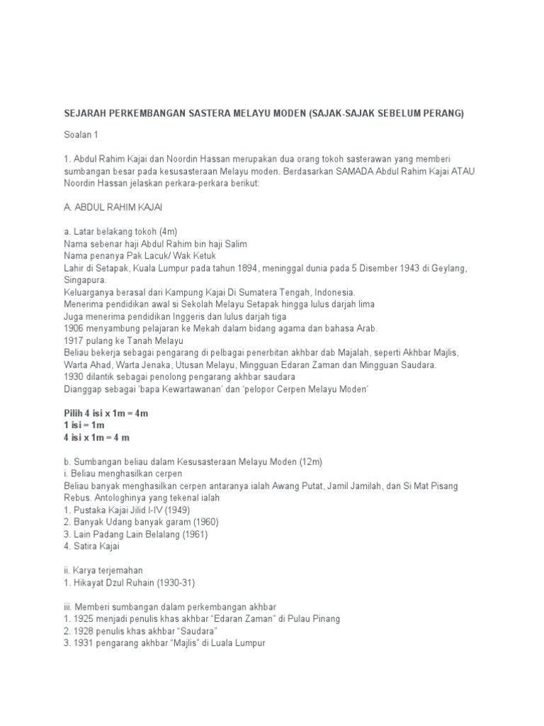 Sejarah Perkembangan Sastera Melayu Moden | PDF