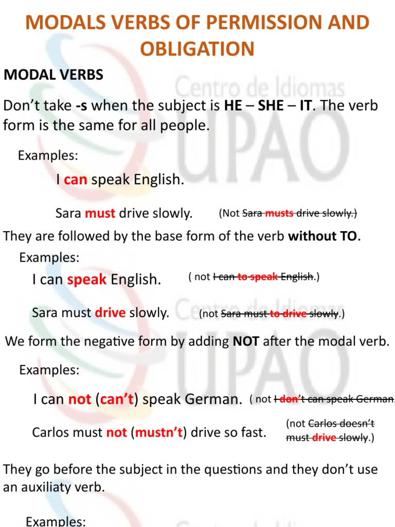 Modals Verbs or Permission and Obligation | PDF | Verb | English Language