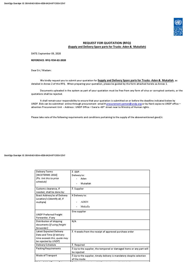 Truck Parts RFQ for Aden & Mukallah | PDF | Specification (Technical ...