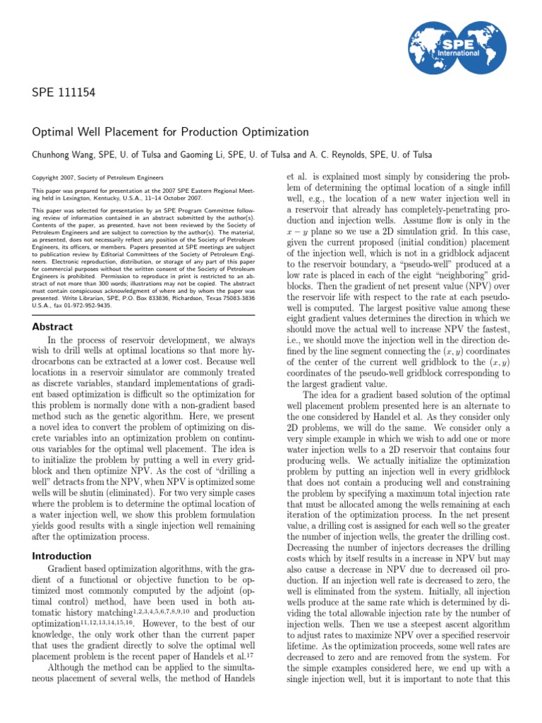 Optimal Well Placement For Production Optimization | PDF | Mathematical ...