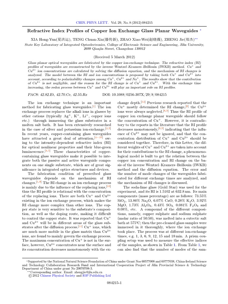 Refractive Index Profiles of Copper Ion Exchange Glass Planar ...
