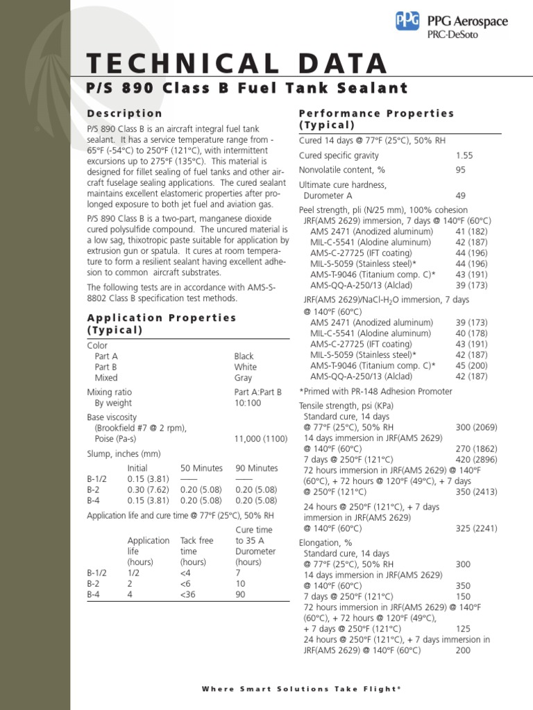 Technical Data: P/S 890 Class B Fuel Tank Sealant | PDF | Chemical ...