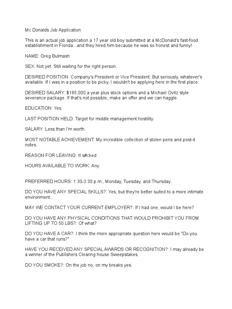 Funny Job Application | PDF