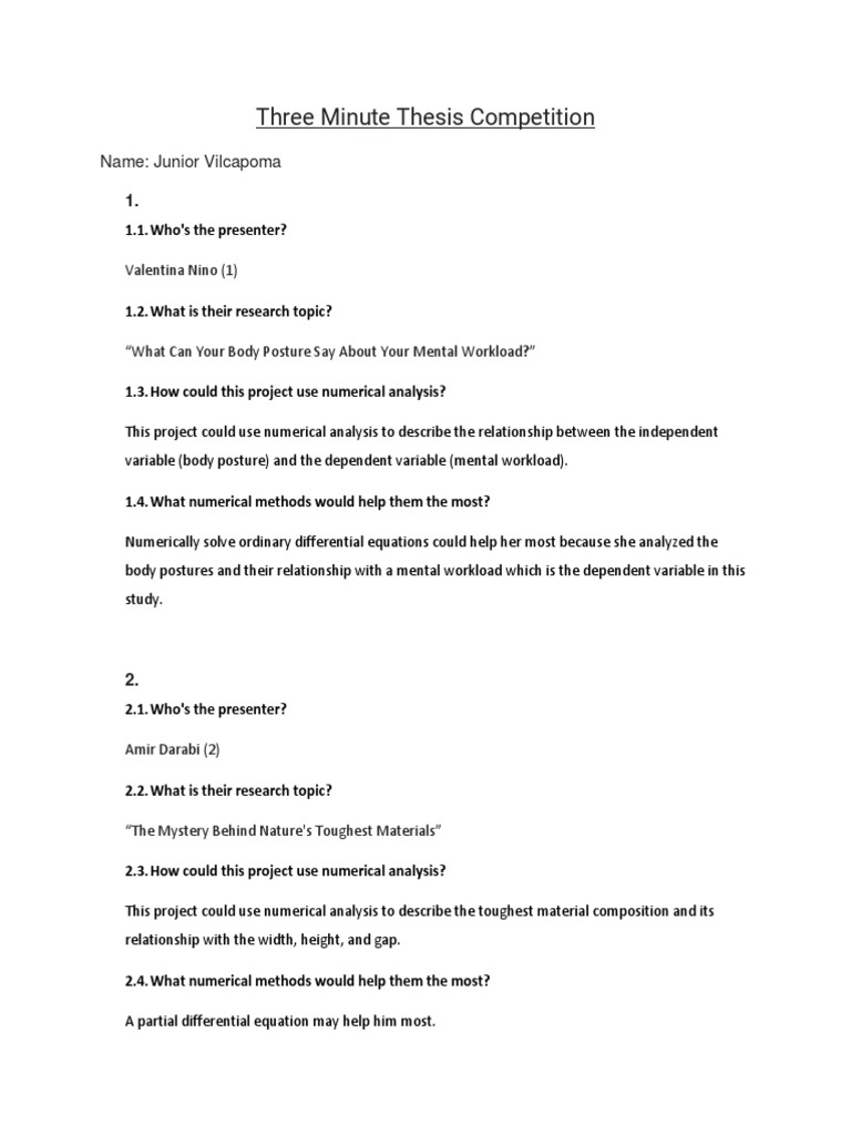 Three Minute Thesis Competition | Download Free PDF | Numerical ...